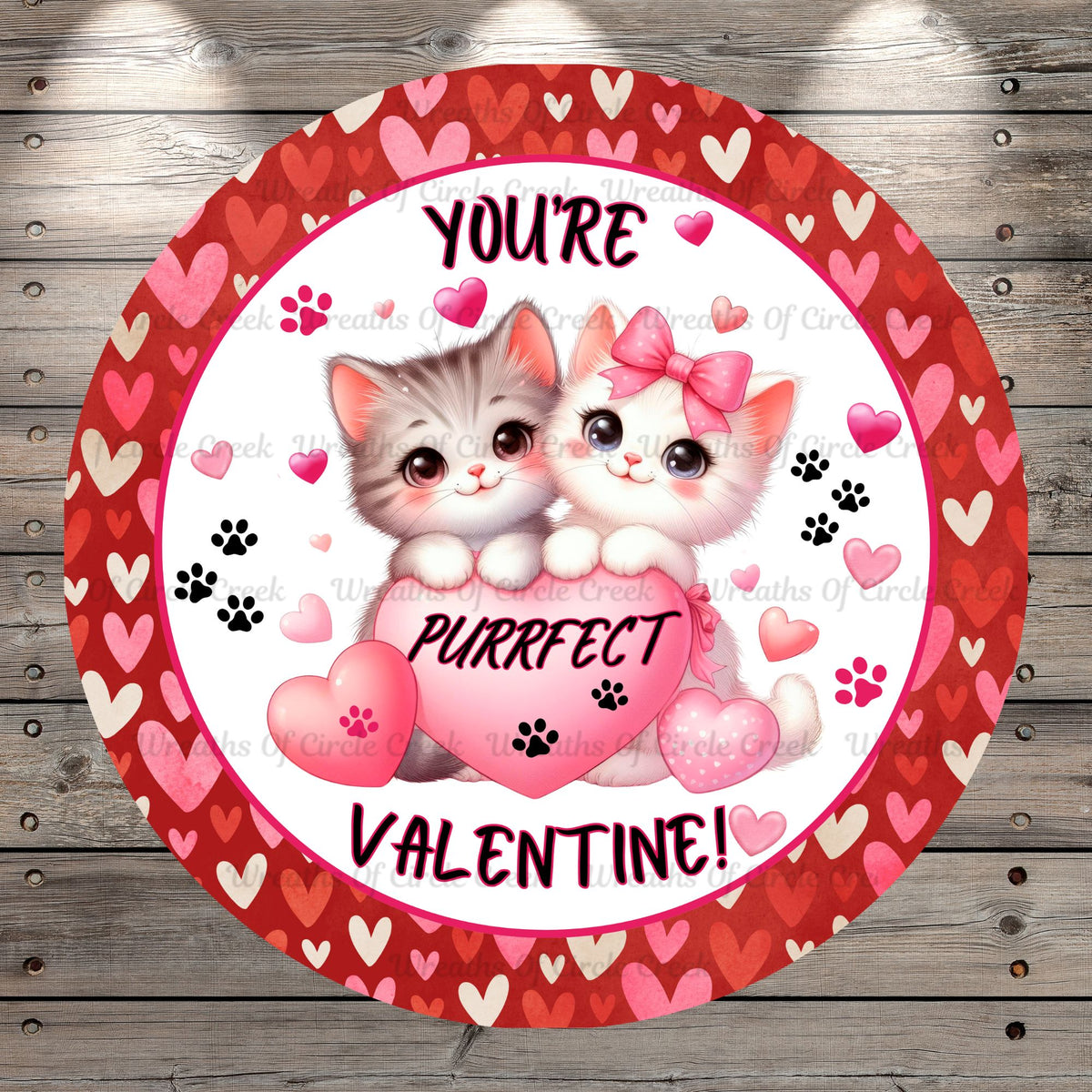 Valentine Cats, You're Purrfect, Valentine, Floating Hearts, Round, Li ...