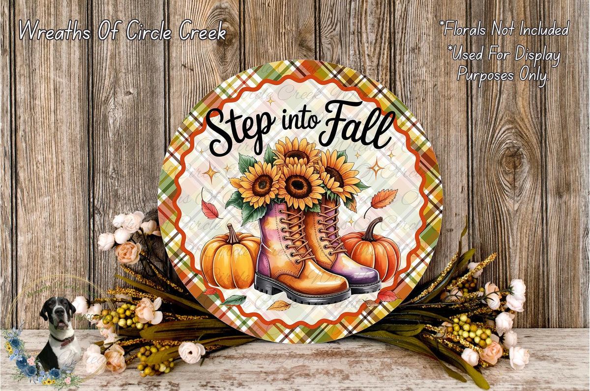 Step Into Fall | Sunflower Pumpkin Decor | Lightweight Round Metal ...