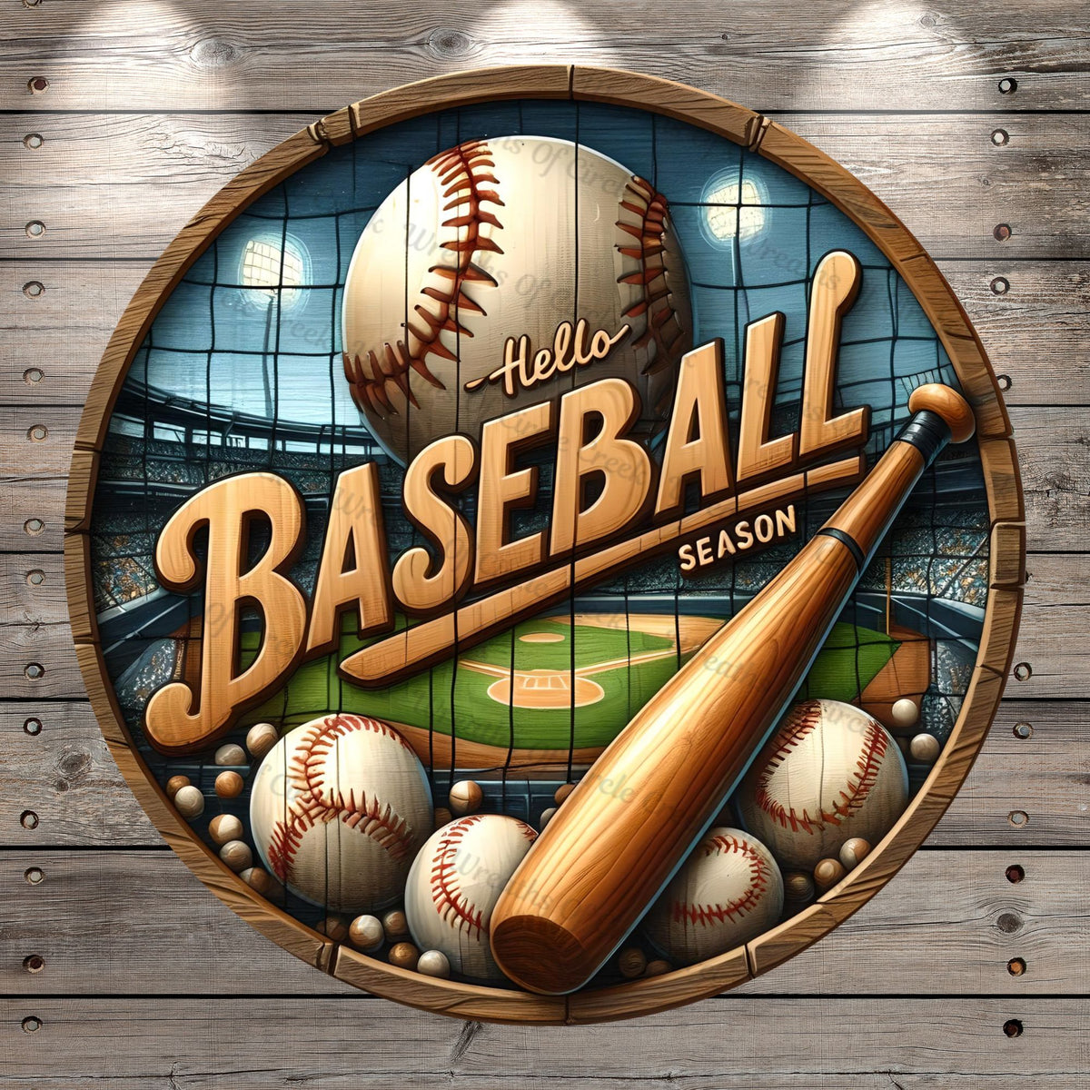Hello Baseball Season, Faux 3D, Round, Light Weight, Metal ,Wreath Sig ...