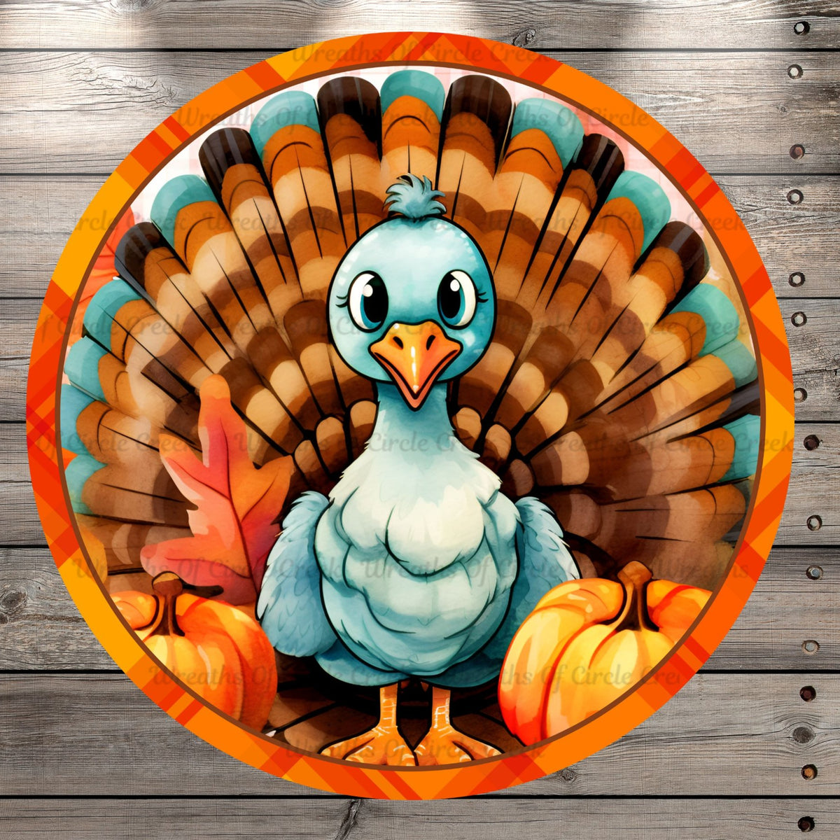 Turkey, Happy Thanksgiving, Teal, Multi, Round, Light Weight Metal, Wr ...