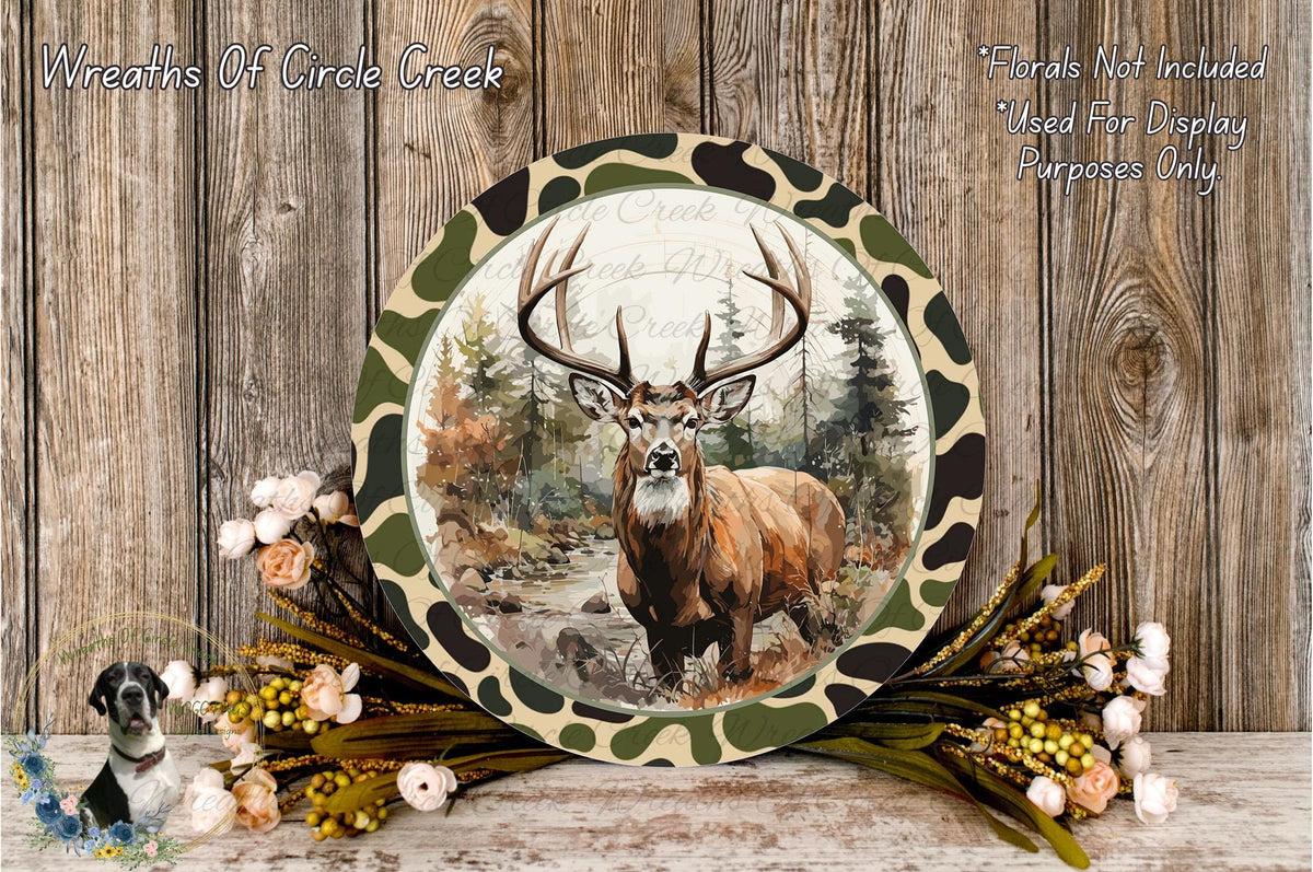 Rustic Deer in the Woods | Lightweight Round Metal Wreath Sign | No Ho ...