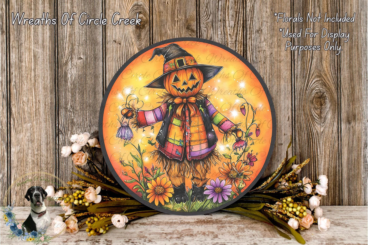 Rainbow Patchwork Scarecrow Wreath Sign | Lightweight Round Metal Wrea ...