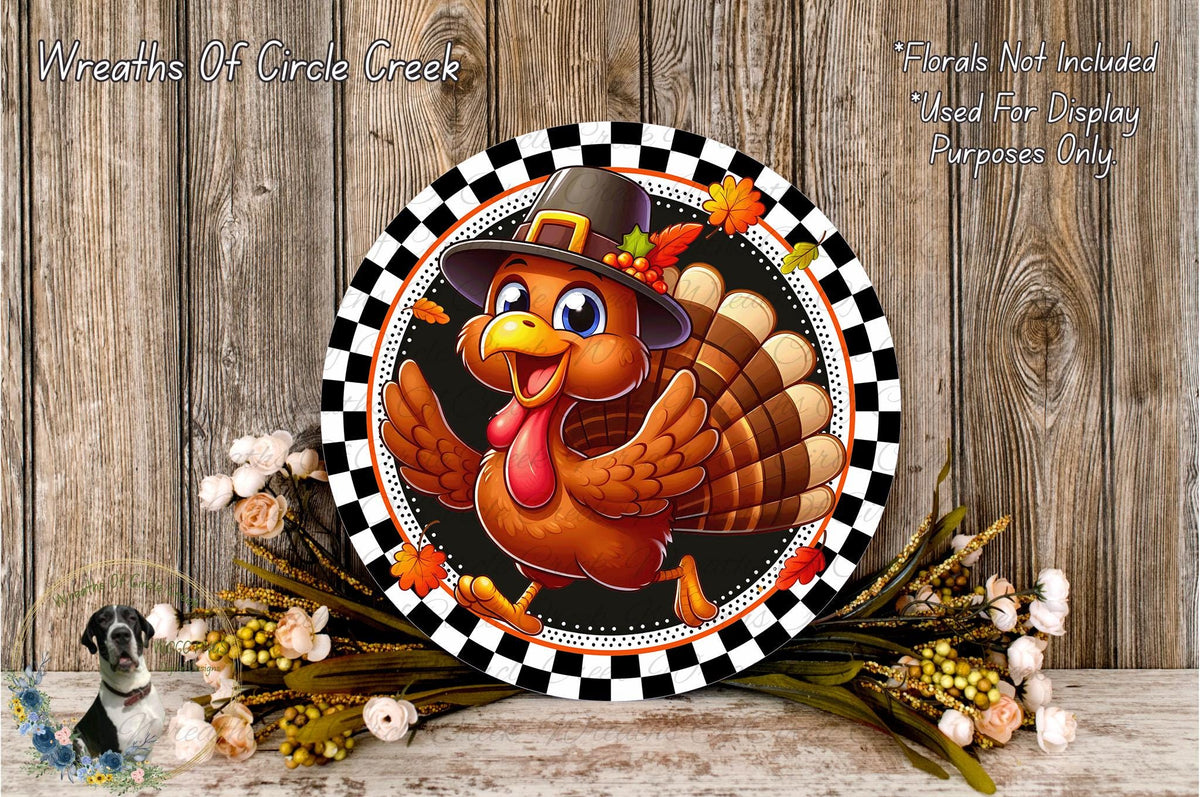 Happy Turkey Wreath Sign | Lightweight Round Metal Wreath Sign | No Ho ...