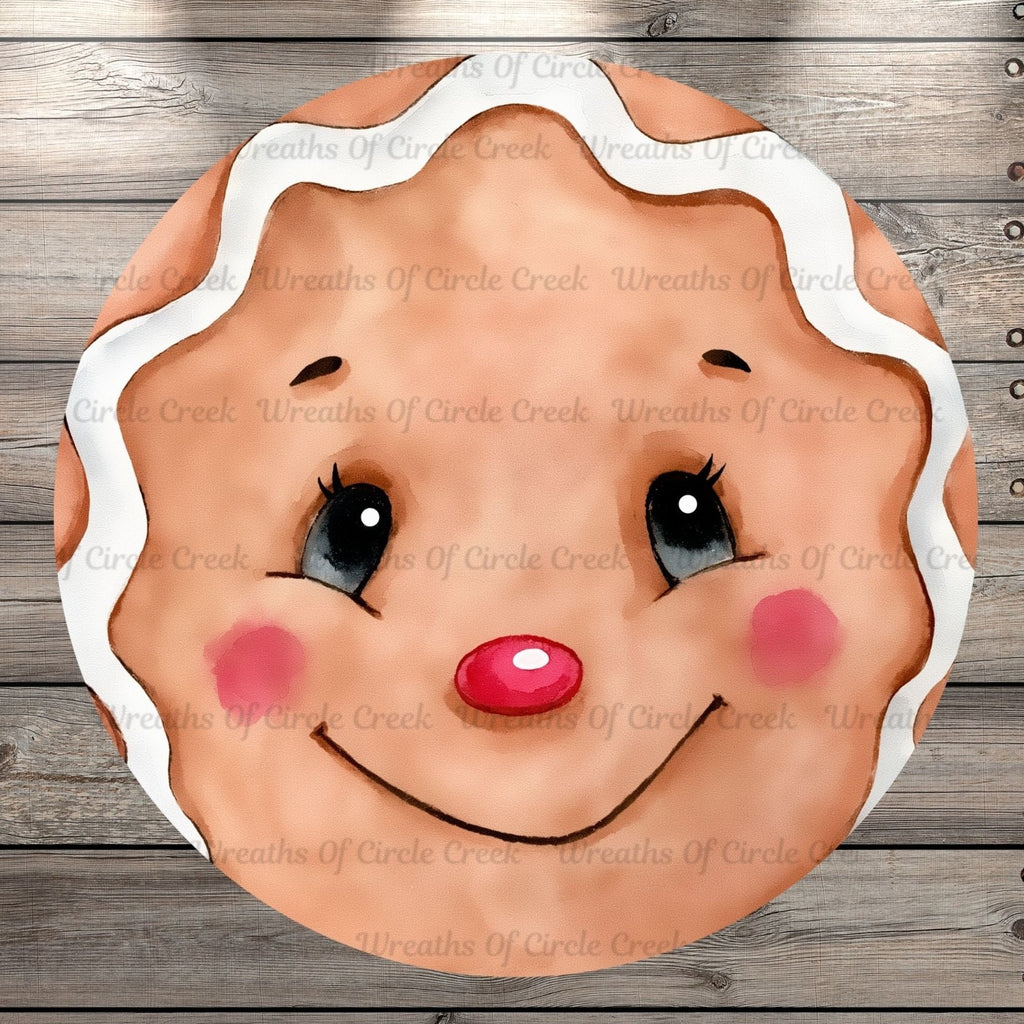 Gingerbread Face, Round UV Coated, Metal Sign, No Holes, Wreath Sign ...
